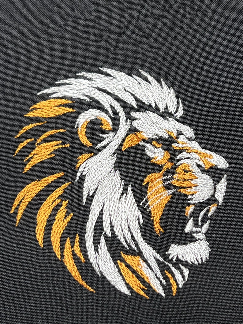 Angry Lion Face Embroidery Design Fierce Jungle King for Dark Fabric ...