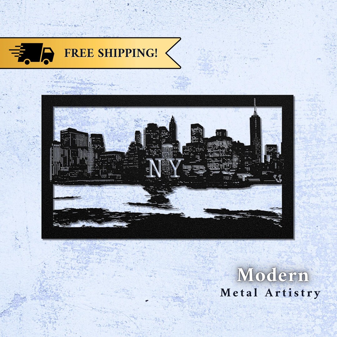 New York Skyline Metal Art - Manhattan Pier Metal Decor - NYC Home ...