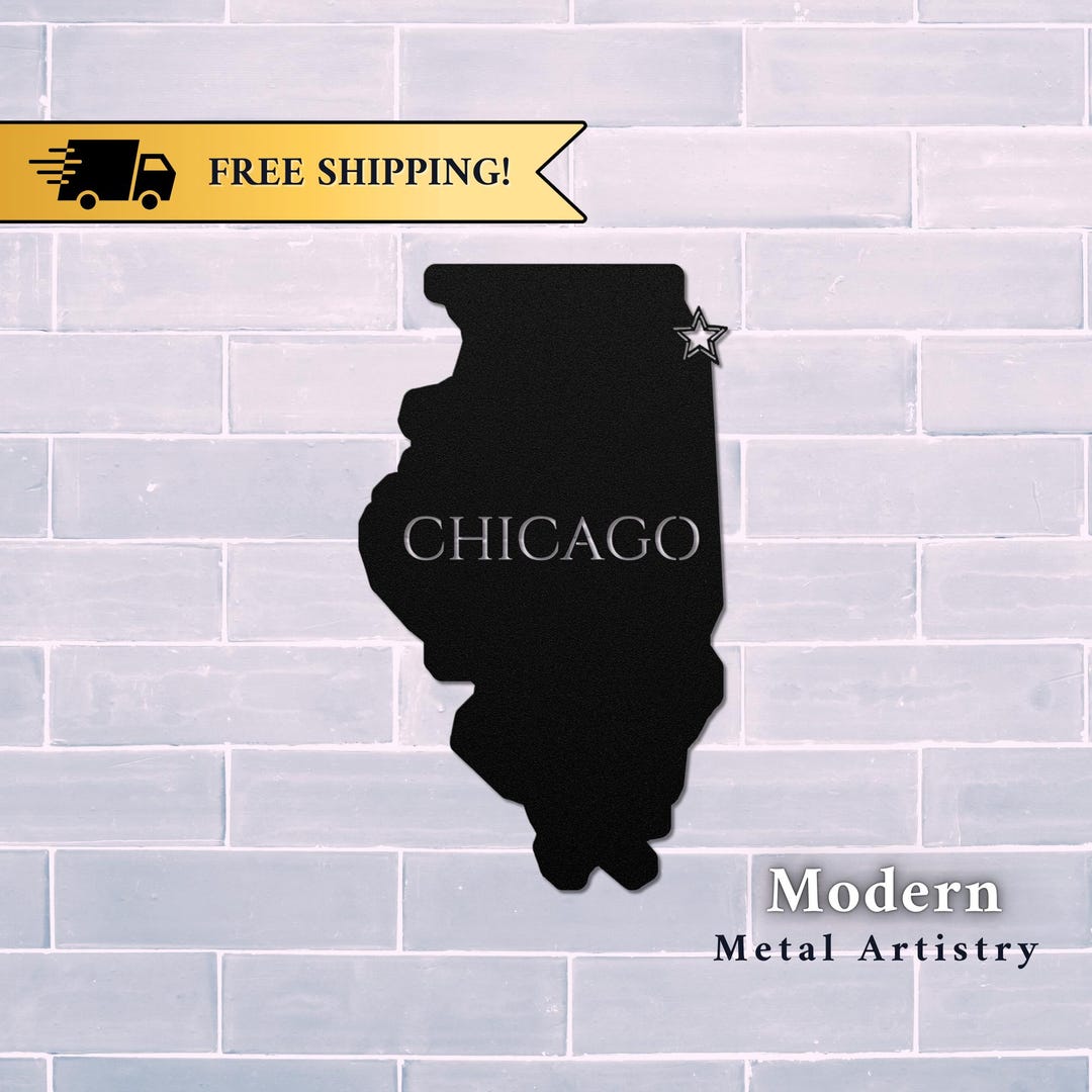 Illinois State Silhouette Metal Art - Chicago Custom Steel Sign ...