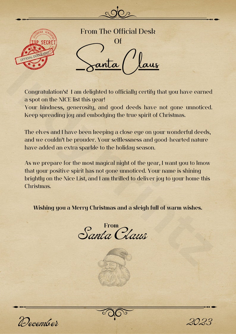 Official Santa Letter, Nice List Certificate, Santa Printable , Santa ...