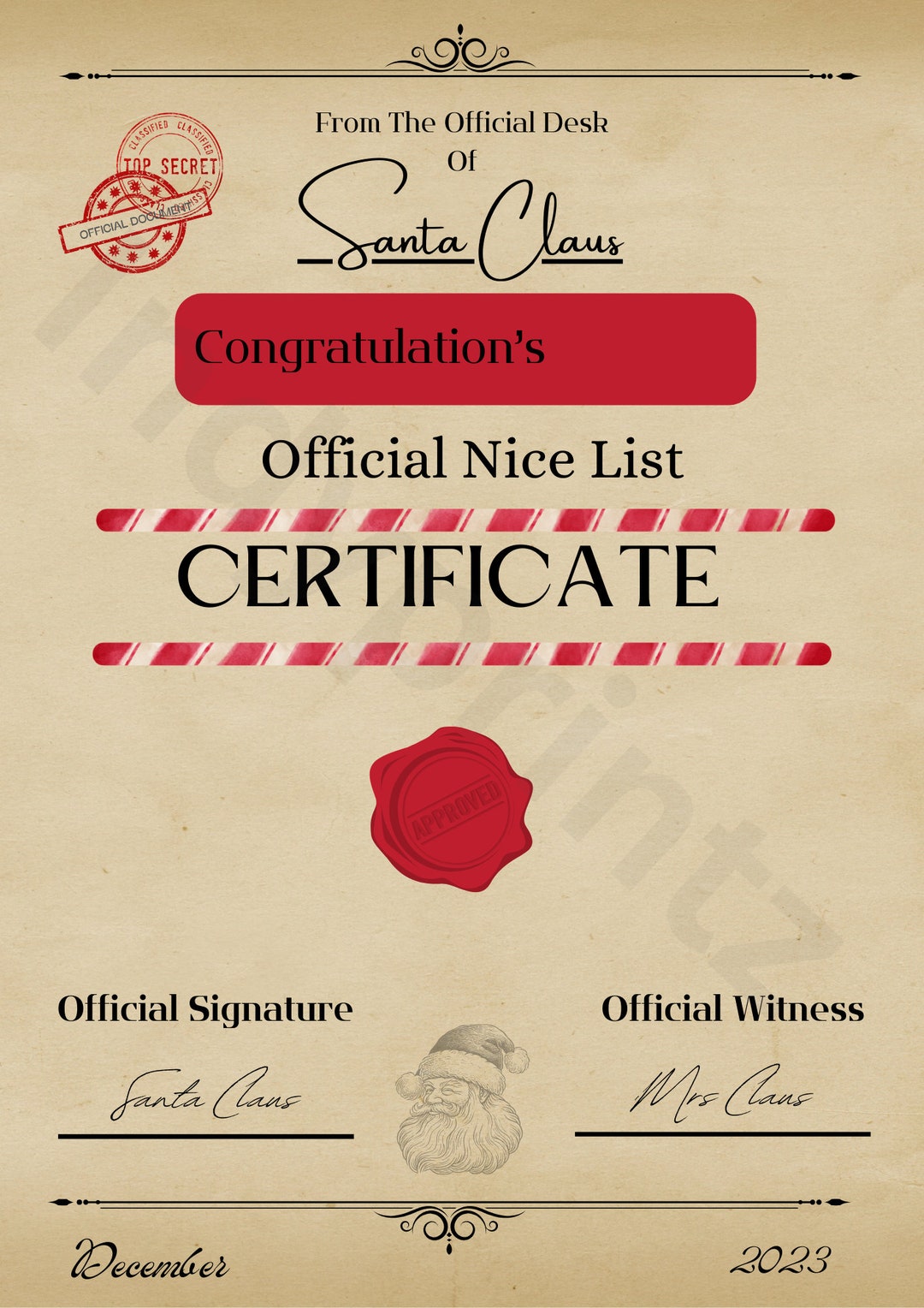 Official Santa Letter, Nice List Certificate, Santa Printable , Santa ...