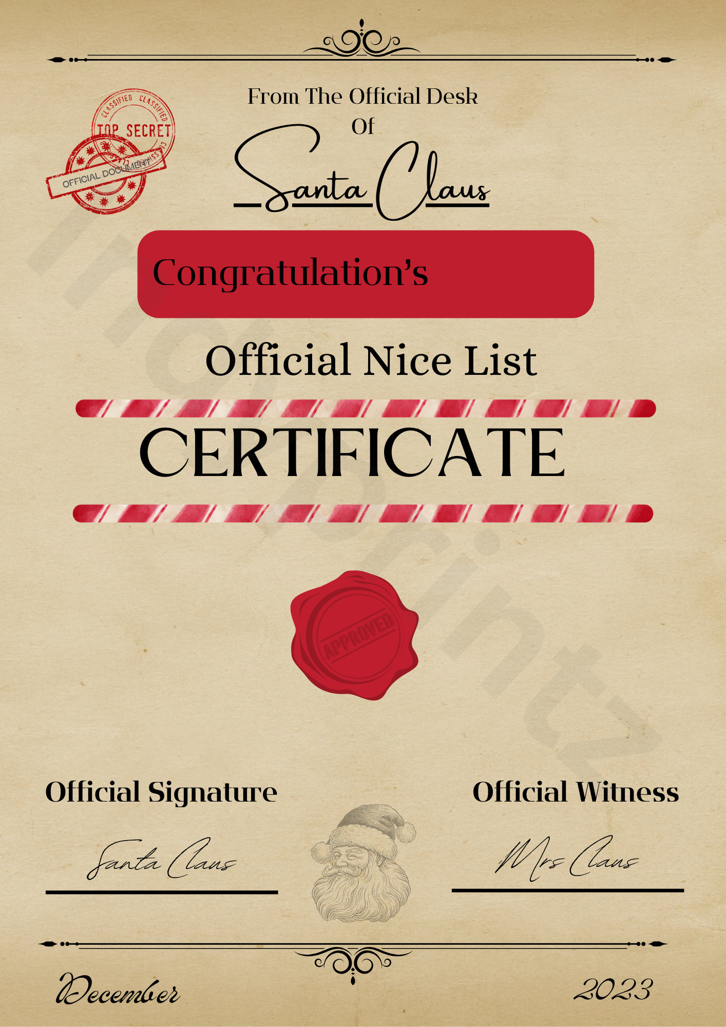 Official Santa Letter, Nice List Certificate, Santa Printable , Santa ...