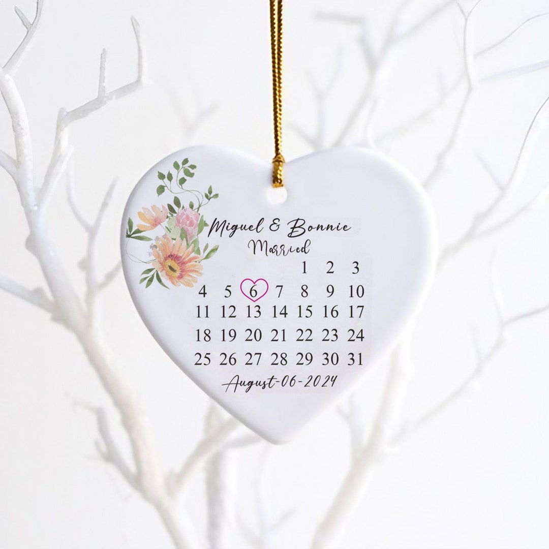 Custom Married Calendar Date Ceramic, Ceramic Heart Couple Gift ...