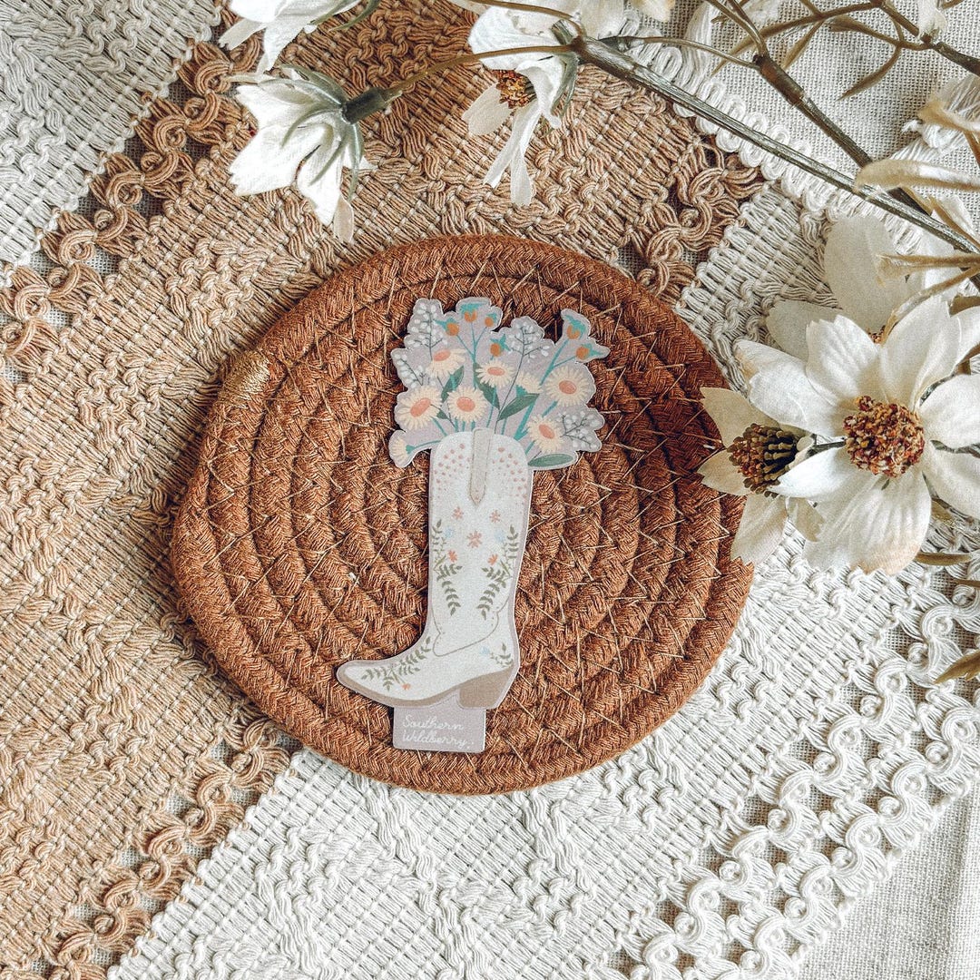 Floral Cowboy Boot Sticker Die Cut Cowgirl Boot With Wildflowers ...