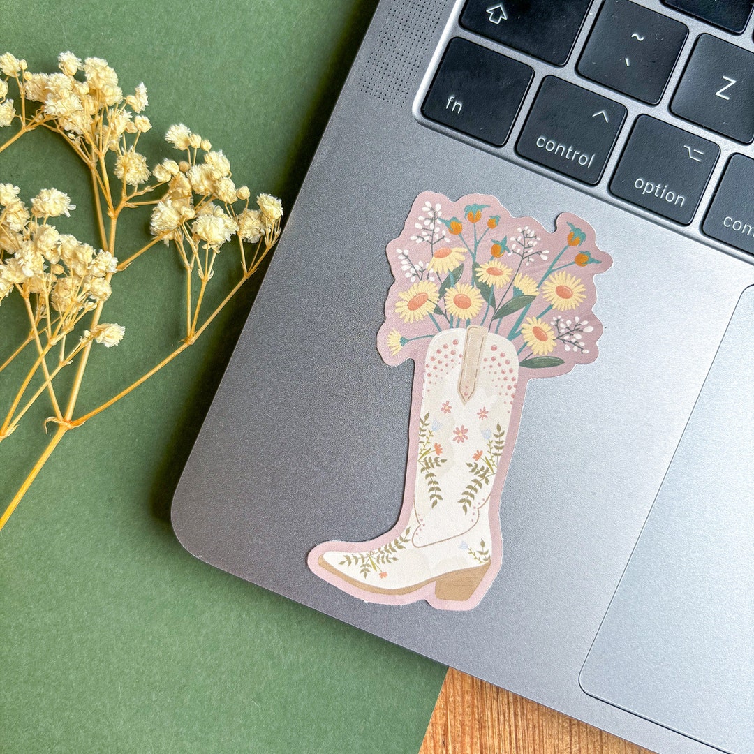 Floral Cowboy Boot Sticker Die Cut Cowgirl Boot With Wildflowers ...