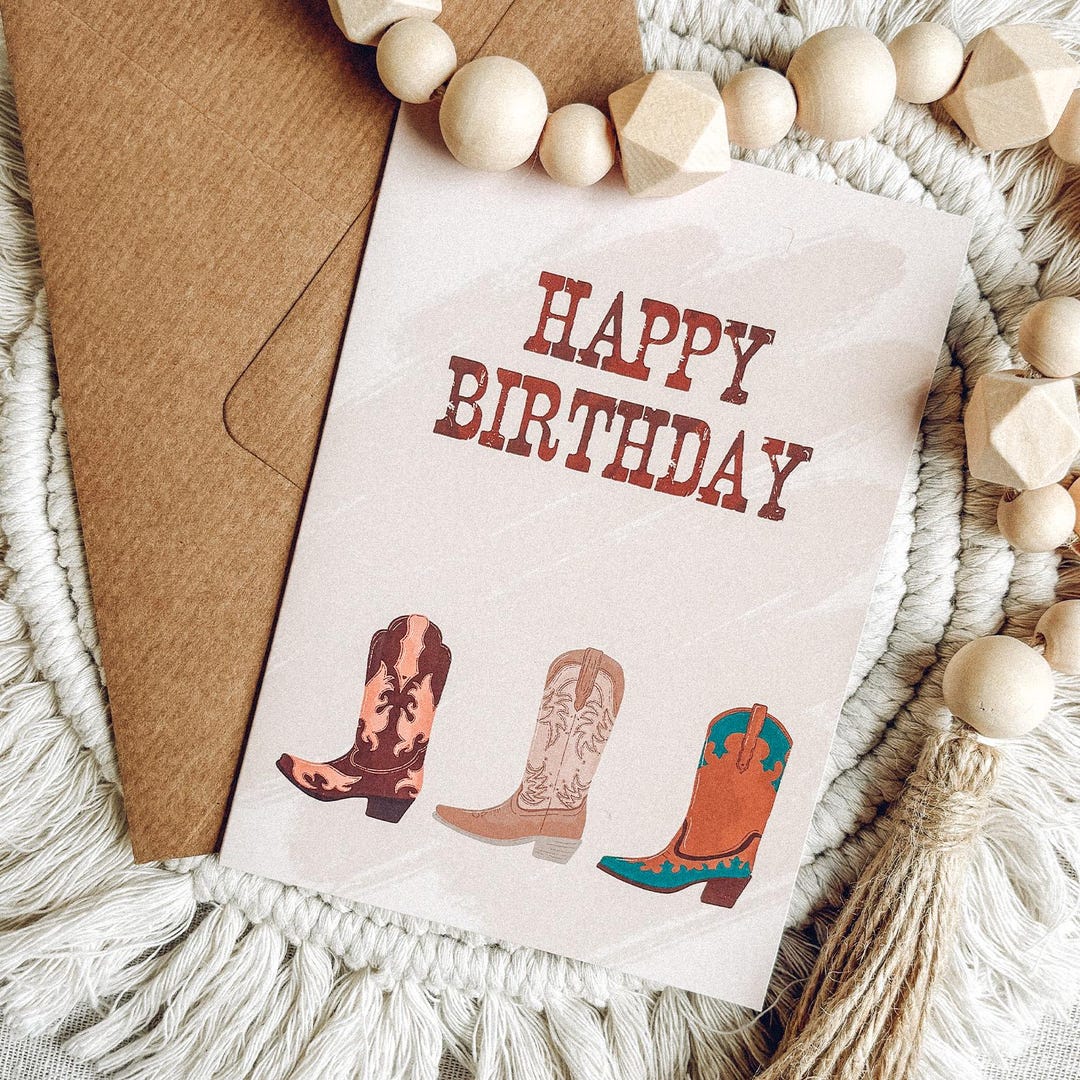 Happy Birthday Cowboy Boots Card Western Birthday Card Country Music ...