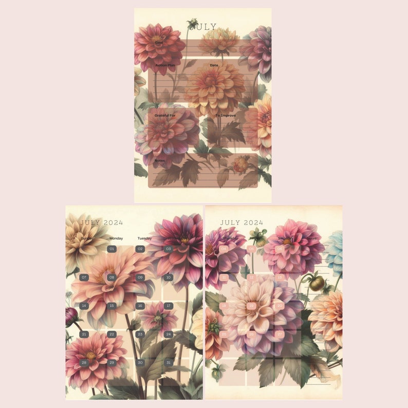 2024 Printable Planner Calendar Beautiful Watercolour Flowers - Etsy