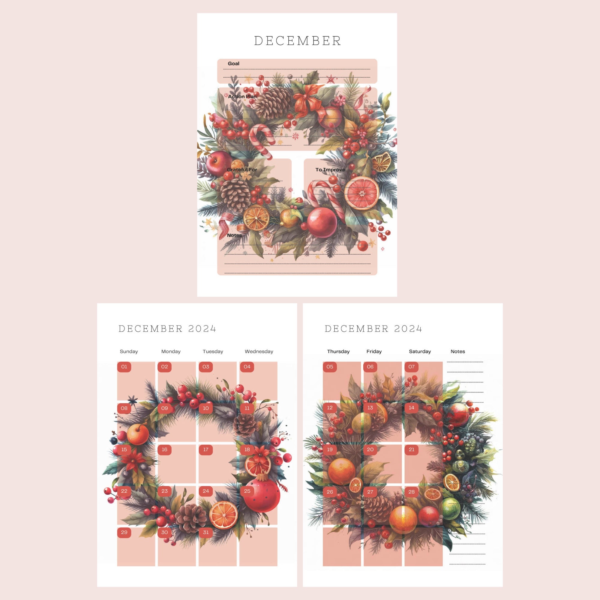 2024 Printable Planner Calendar Beautiful Watercolour Flowers - Etsy