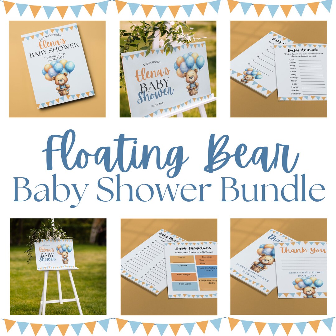 Floating Bear Baby Shower Bundle | Floating Balloons Shower Invite ...