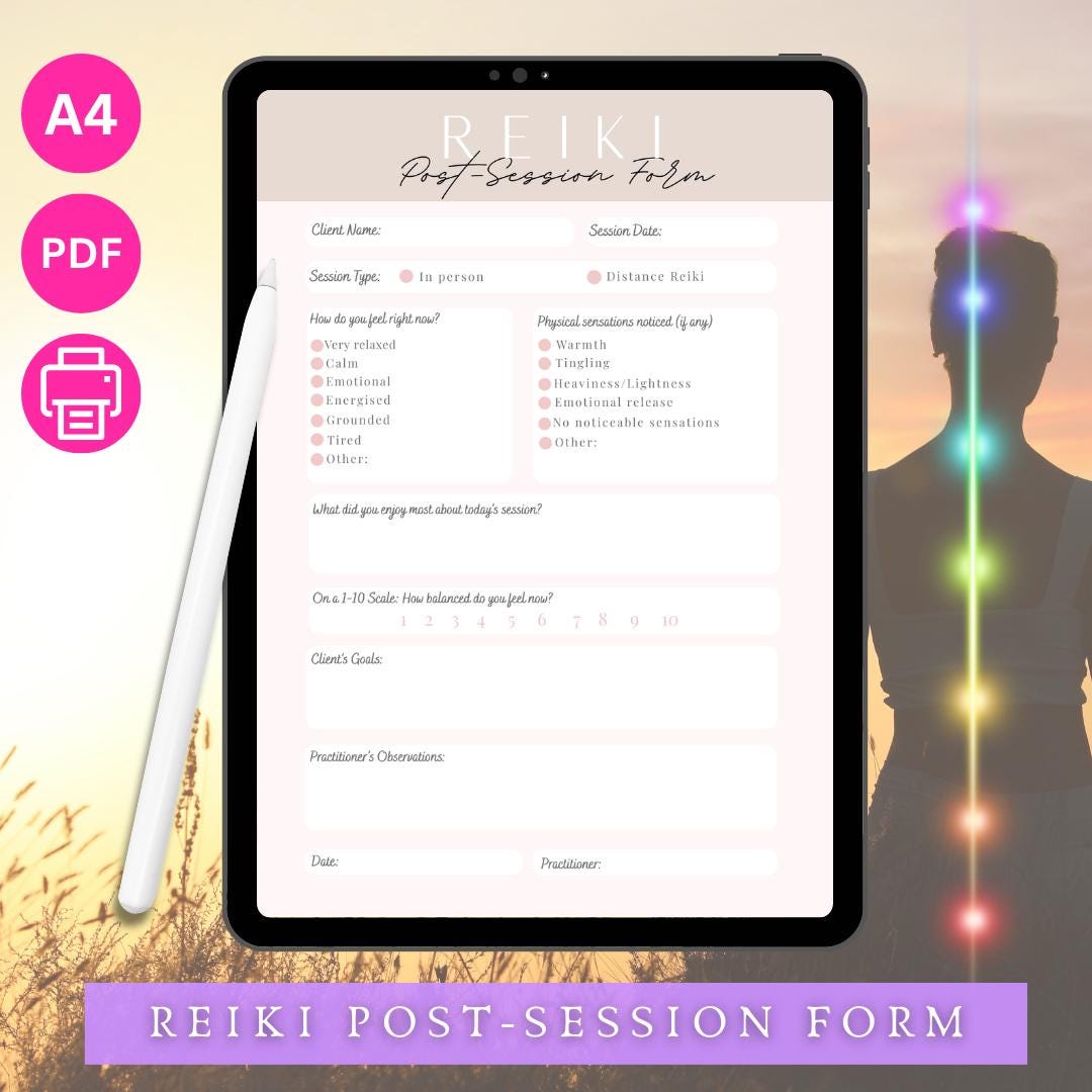 Reiki Post Session Form Printable PDF | Energy Healing Client Feedback ...