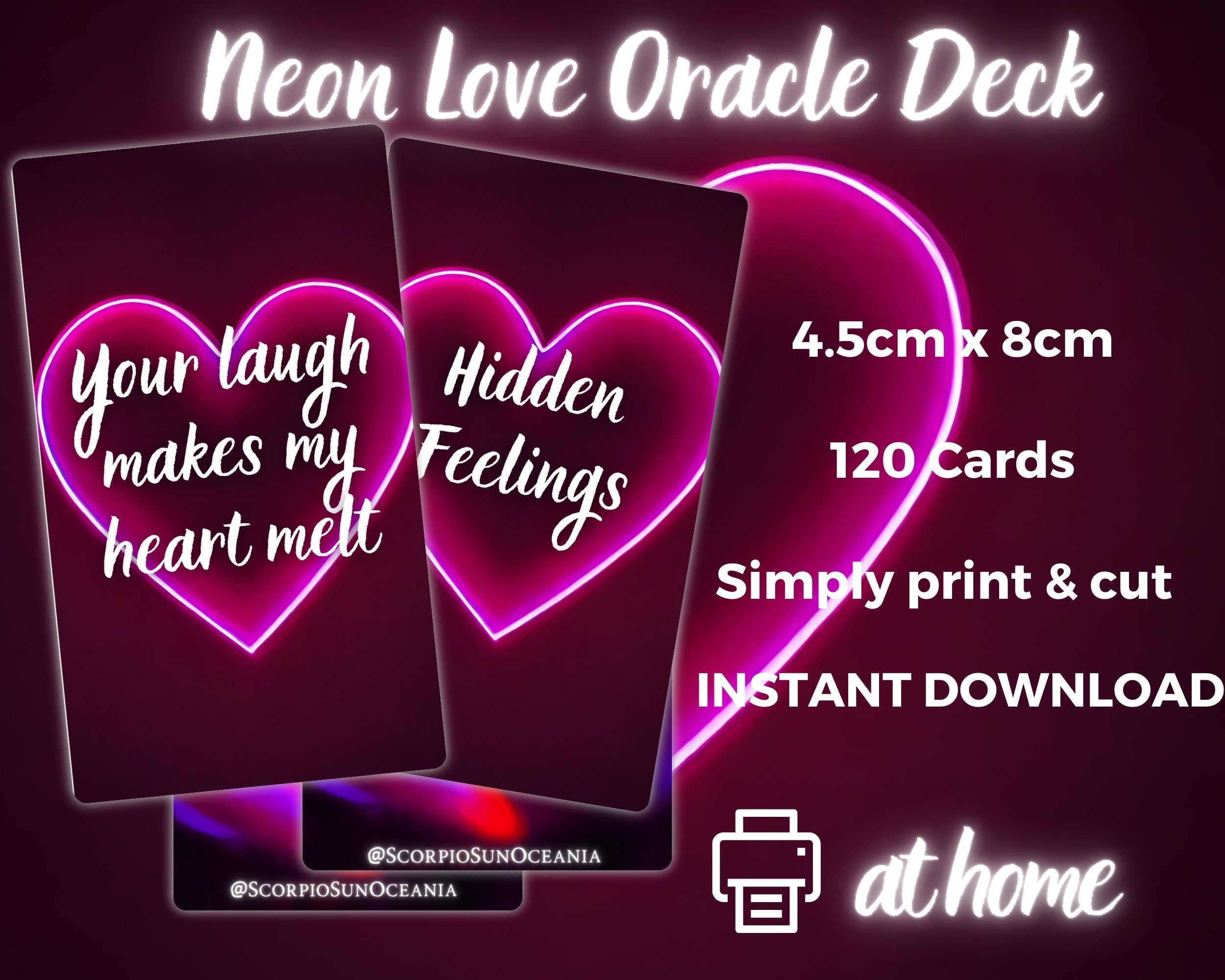 Printable Neon Love Romance Oracle Message Cards, 120 Love Message ...