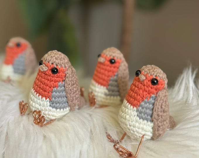 Crochet Red Robin Bird Amigurumi Plush Toy for Home and Garden Decor ...