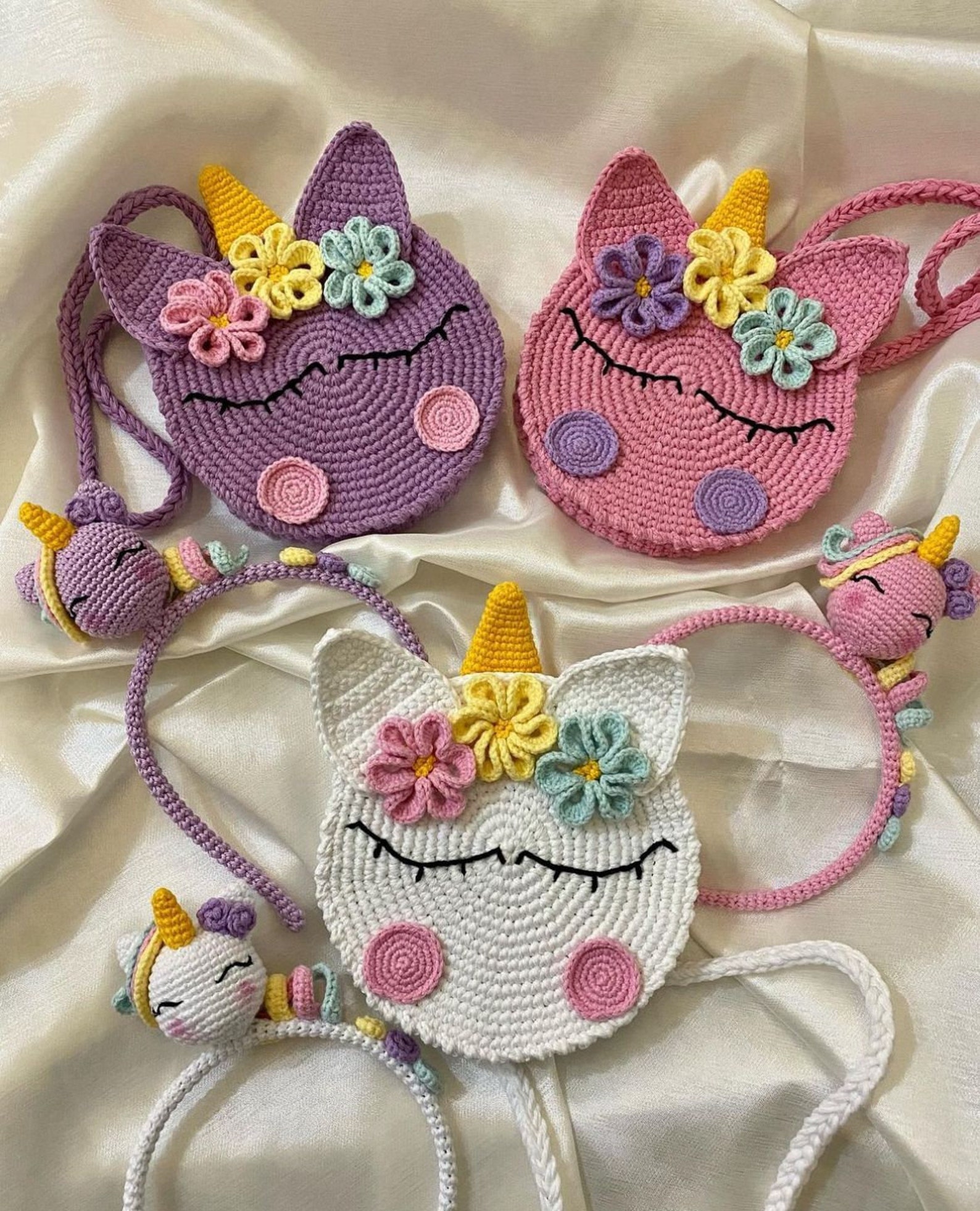 Gift Set for Girl, Handmade Crochet Unicorn Bag and Headband for Kids ...