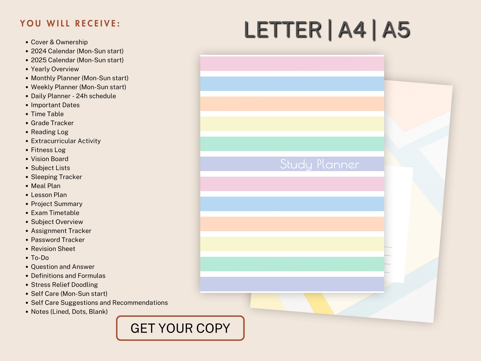 Printable Planner Printable Student Planner 2024-2025 - Etsy