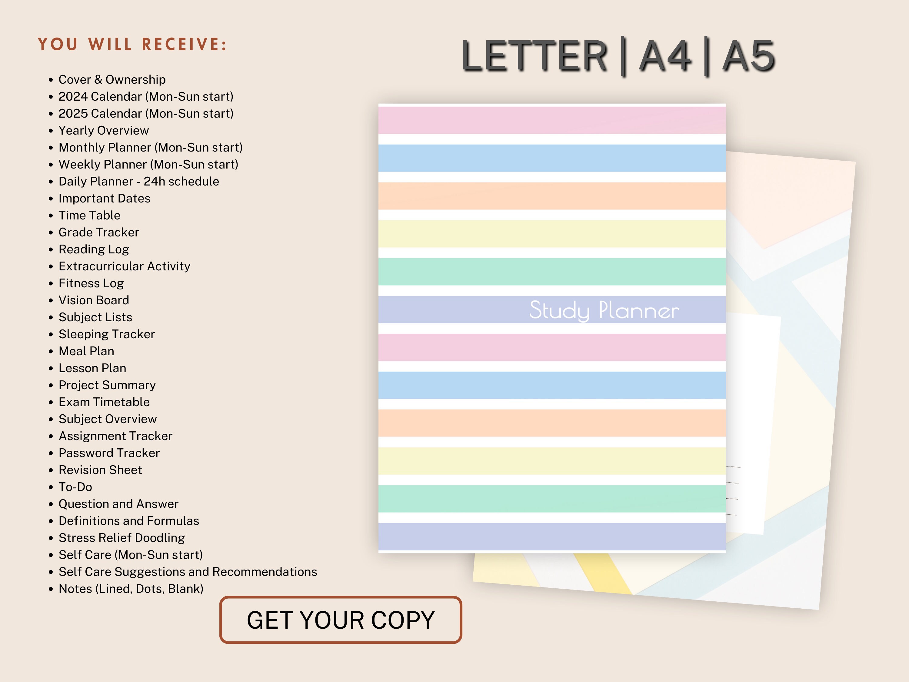 Printable Planner Printable Student Planner 2024-2025 - Etsy