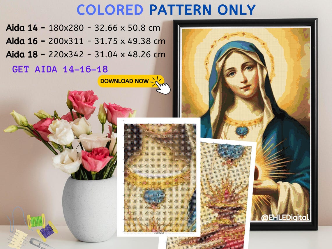 Mother Mary Cross Stitch Pattern: Virgin Mary Colored Chart (PDF) - Etsy