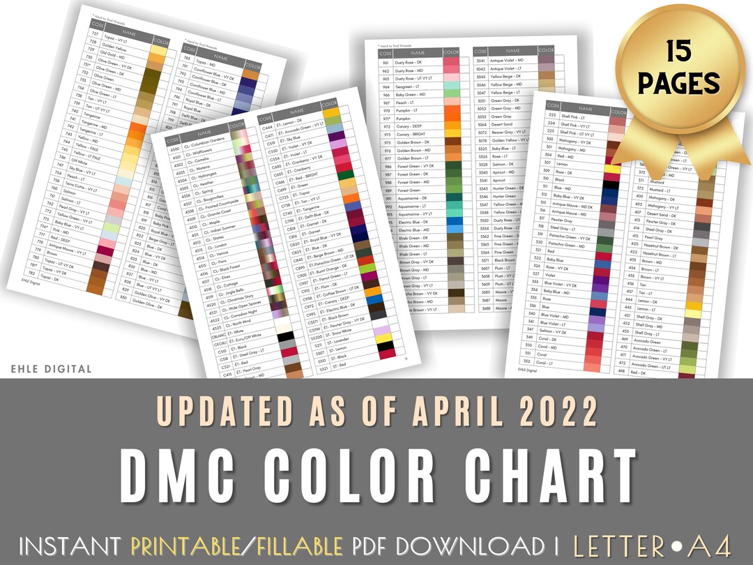 Printable DMC Color Chart, Fillable Color Chart Inventory Tracker Sheet ...