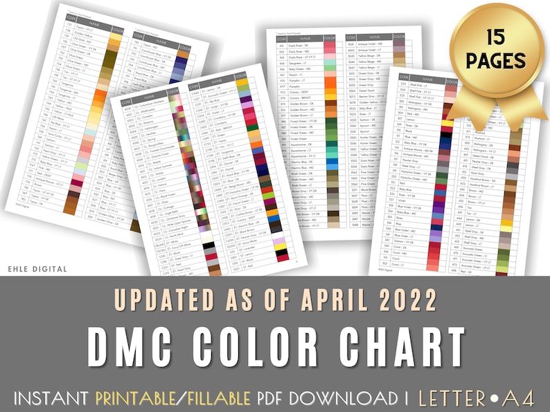 Printable DMC Color Chart, Fillable Color Chart Inventory Tracker Sheet ...