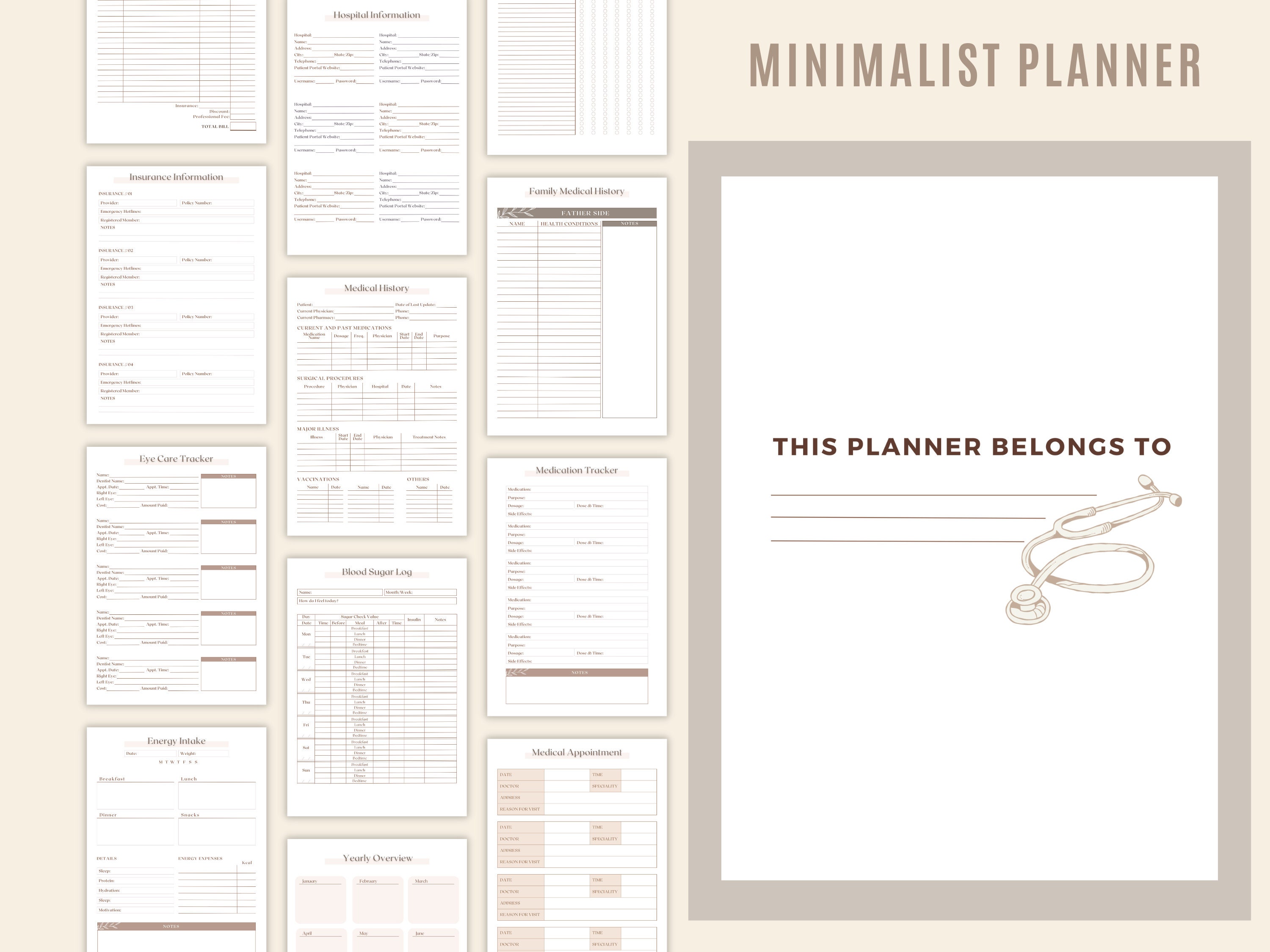 Minimalist Printable Medical Planner Medical Binder Health - Etsy