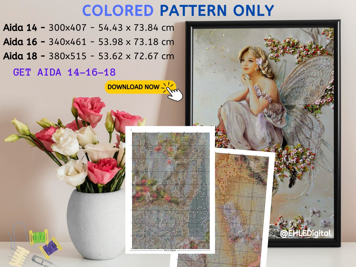 Fairy Cross Stitch Pattern, Easy Cross Stitch PDF Pattern, Colored ...