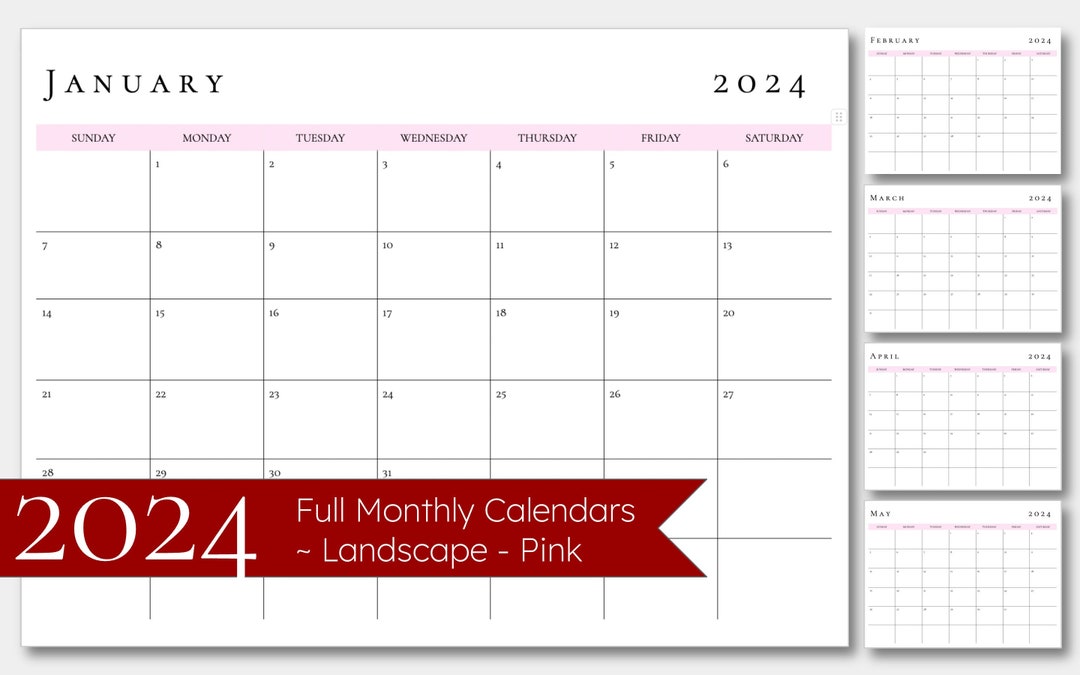 2024 [pink] Landscape Printable Calendar: Sleek, Minimalist Design ...