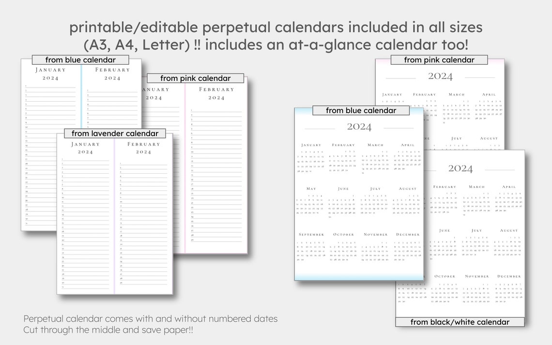 2024 lavender Landscape Printable Calendar: Sleek - Etsy
