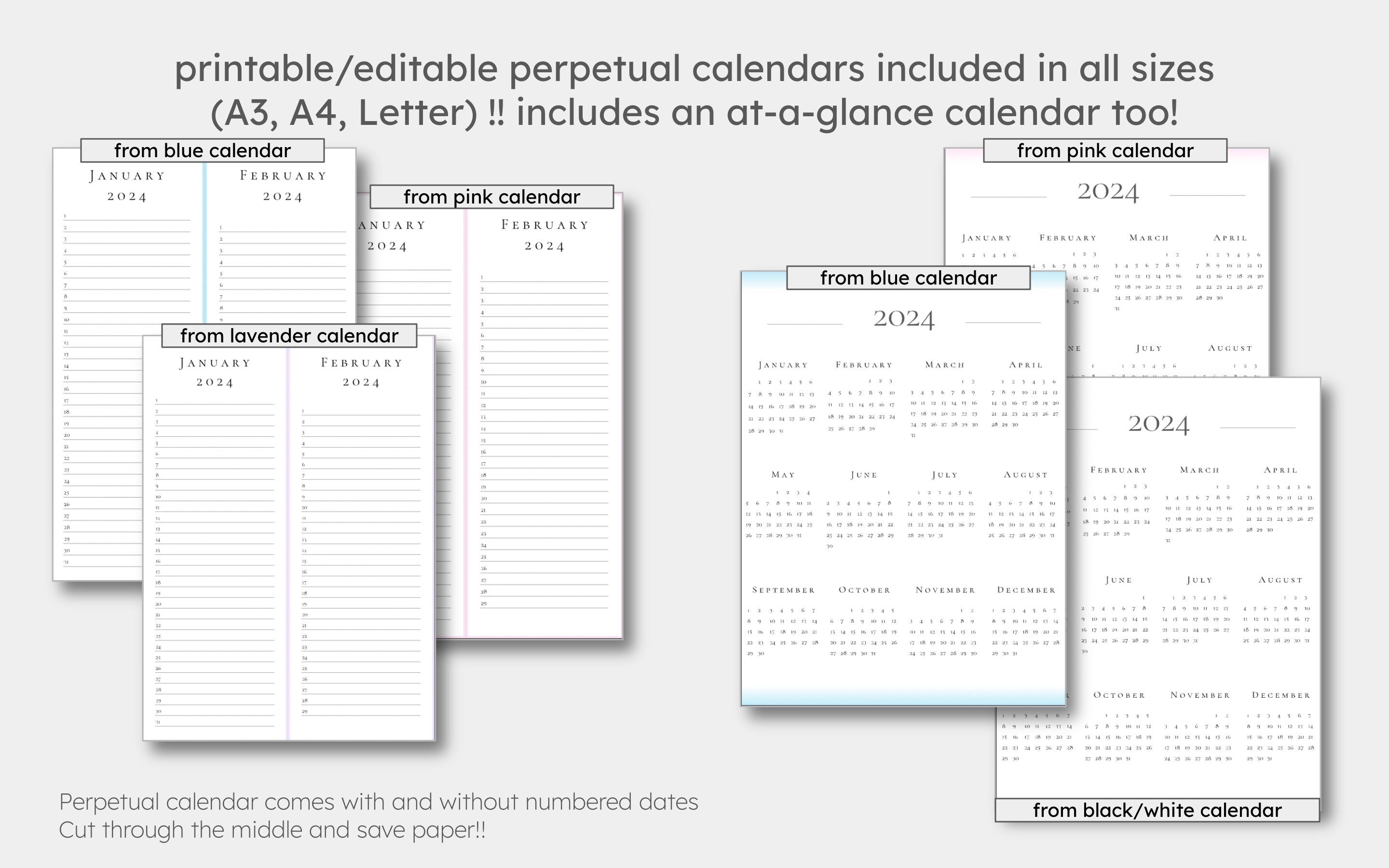 2024 lavender Landscape Printable Calendar: Sleek - Etsy