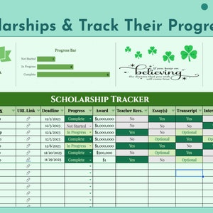 Scholarship Tracker [LUCKY GREEN] ~ Google Sheets Spreadsheet Template ...