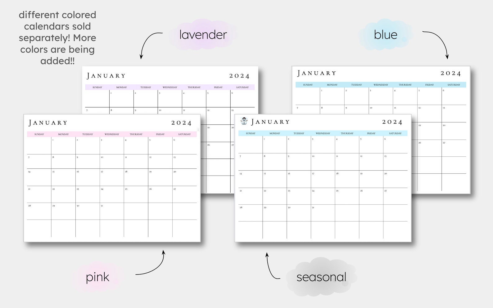 2024 blue Landscape Printable Calendar: Sleek, Minimalist Design ...