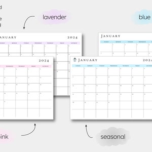 2024 [blue] Landscape Printable Calendar: Sleek, Minimalist Design ...