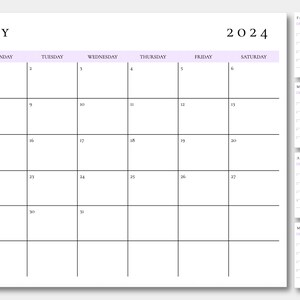 2024 [lavender] Landscape Printable Calendar: Sleek, Minimalist Design ...