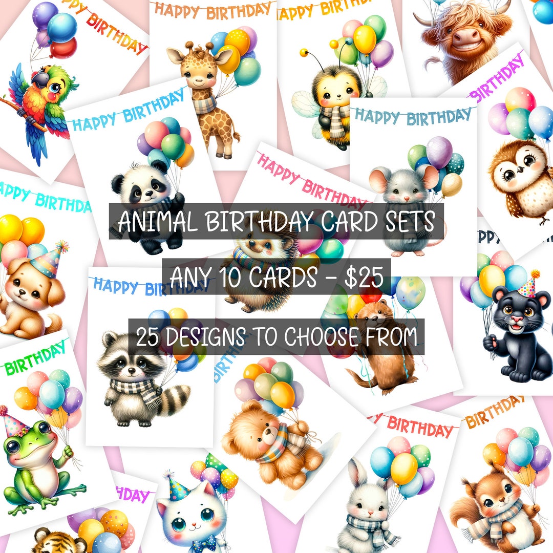 Cute Children's Birthday Card Sets, Animal Birthday Card Packs ...