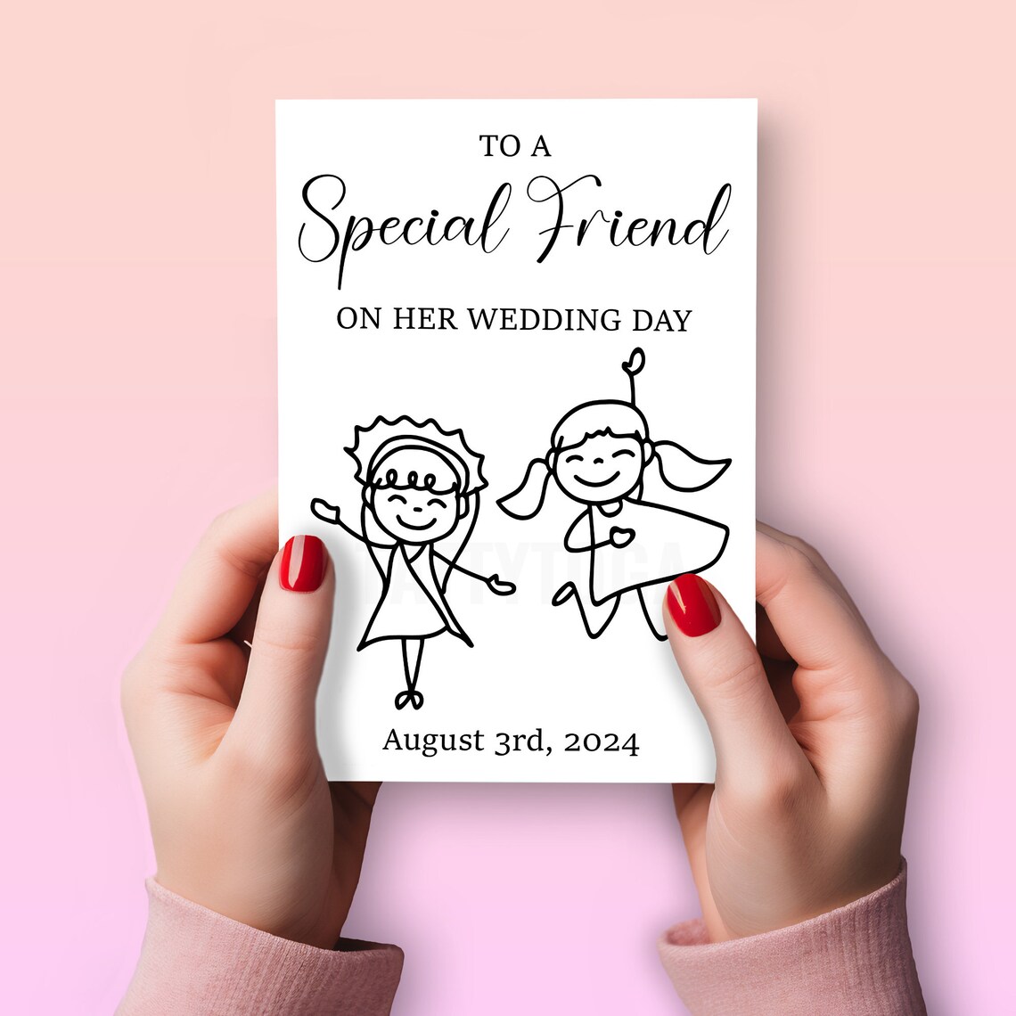 Special Friend Wedding Card, Custom Bride Wedding Card, Whimsical ...