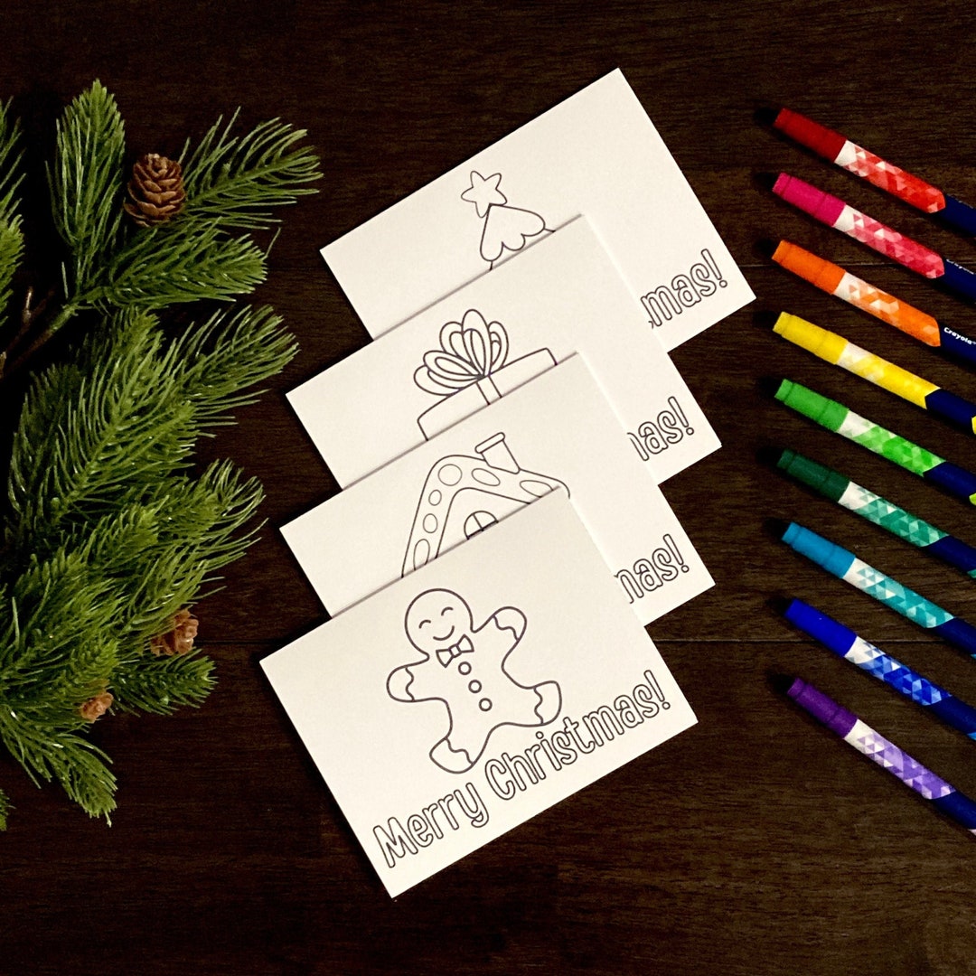8 Kids Christmas Coloring Cards, Set of 8, Blank Cards and Envelopes ...