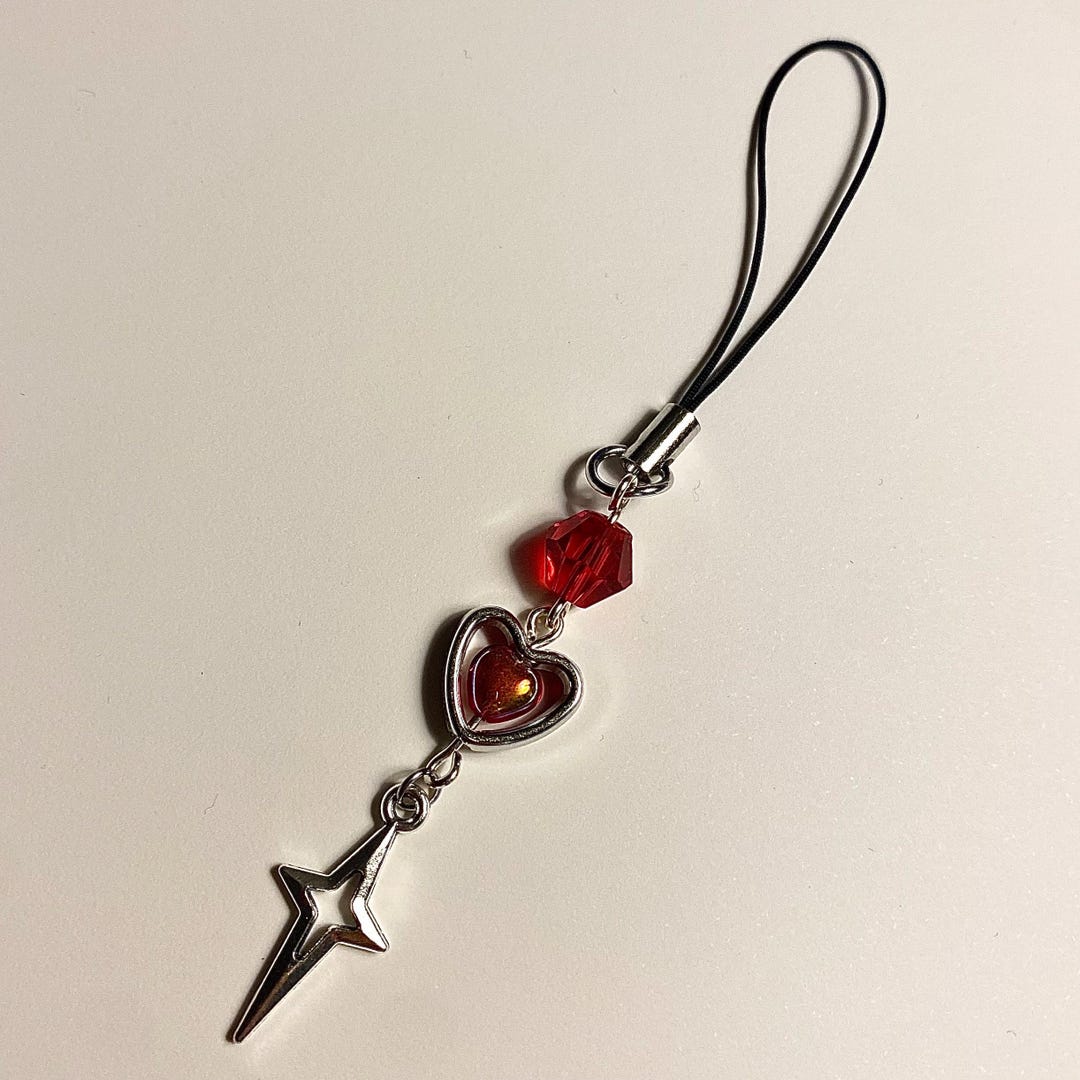 Red Heart Star Phone Charm for Phone / Bag / Key Chain, Cyber Y2k ...