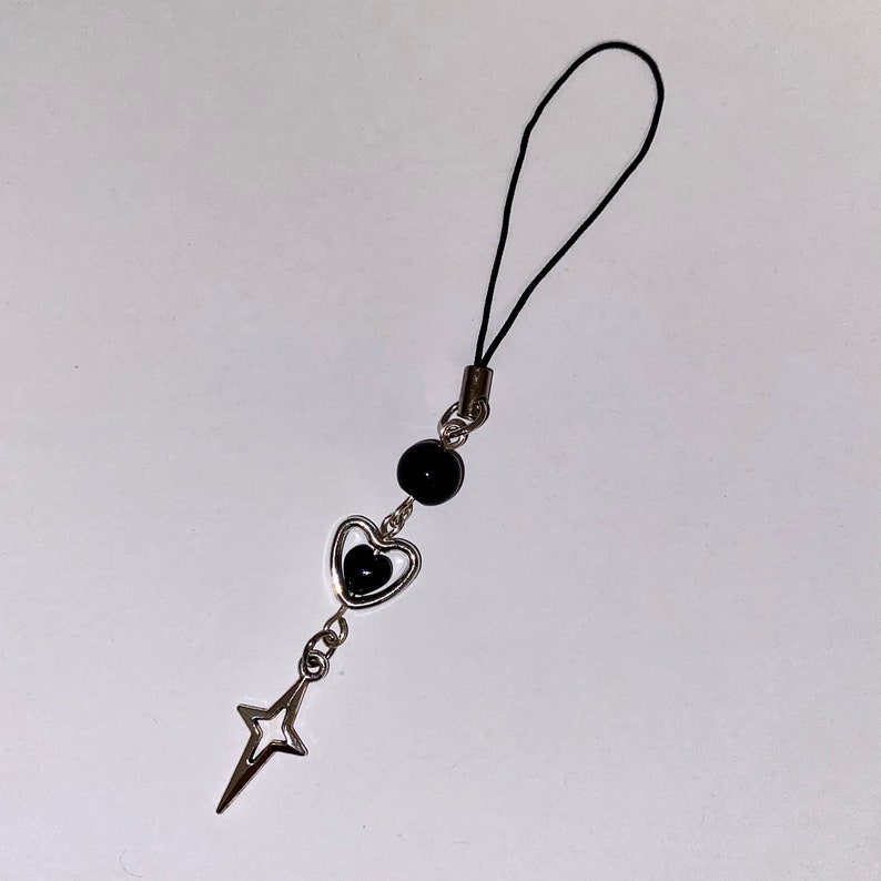 Black Heart Star Phone Charm for Phone / Bag / Key Chain - Etsy