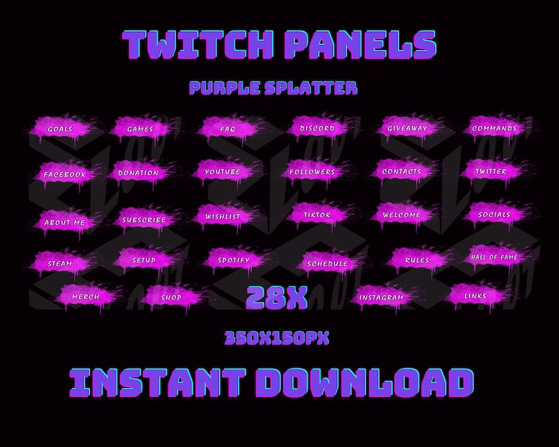Purple Splatter Twitch Panels: Neon Stream Overlay (digital Download ...