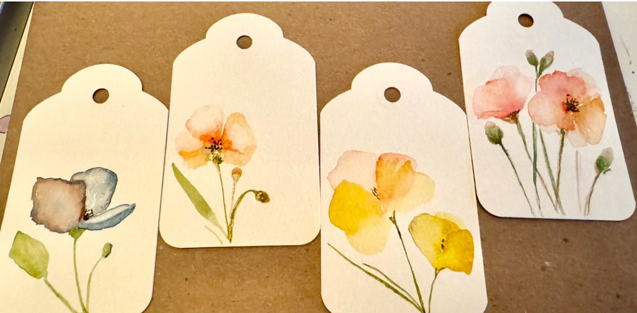 14 Handmade Watercolor Gift Tags. Unique Floral Designs. - Etsy
