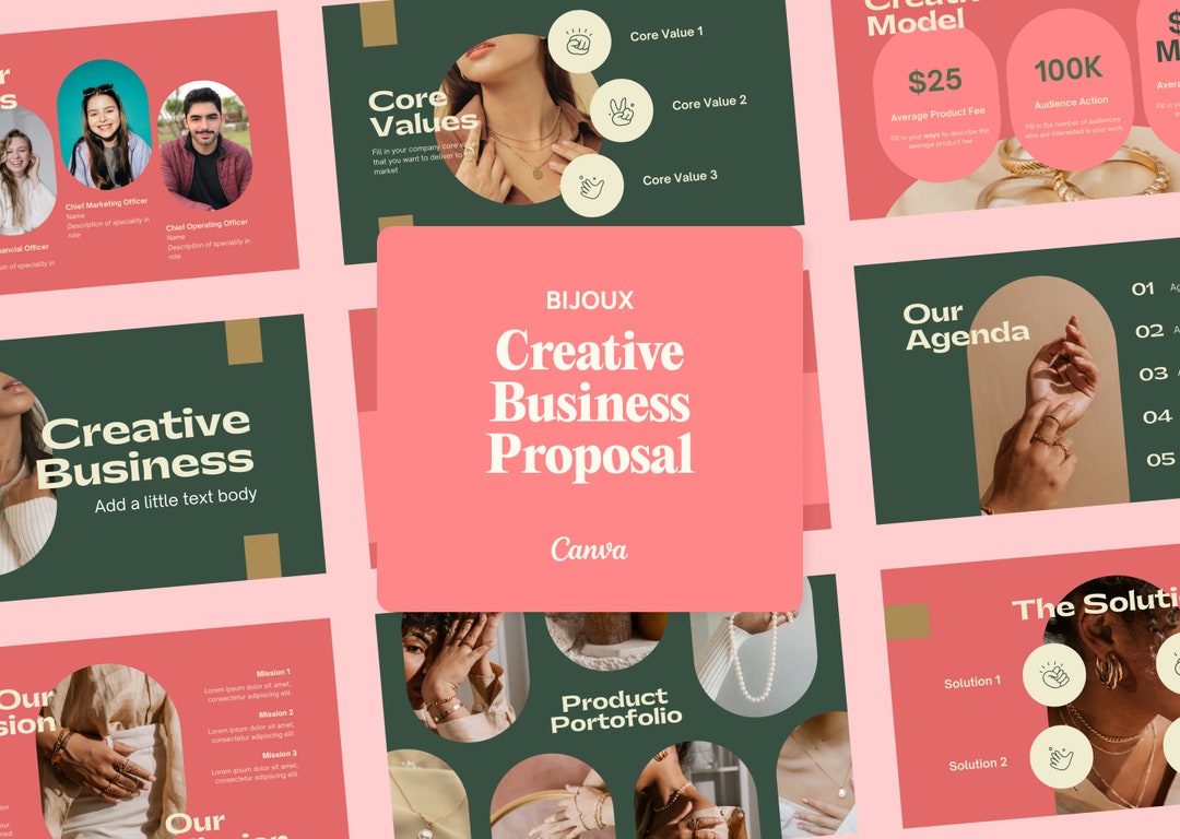 Bijoux Creative Business Proposal Template CANVA Presentation Presentation Template Creative ...