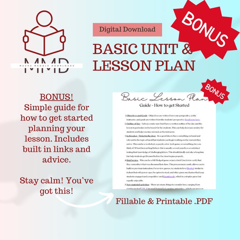 Basic Unit & Lesson Plan - Sunday School, Religious School, Hebrew ...