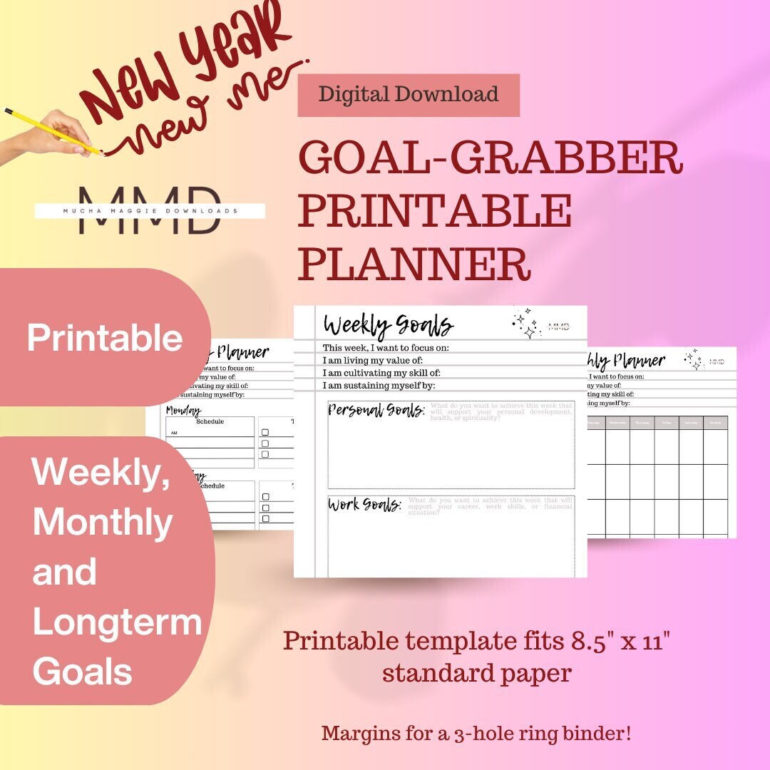 Goal-grabber Weekly Monthly Planner Digital Download - Etsy