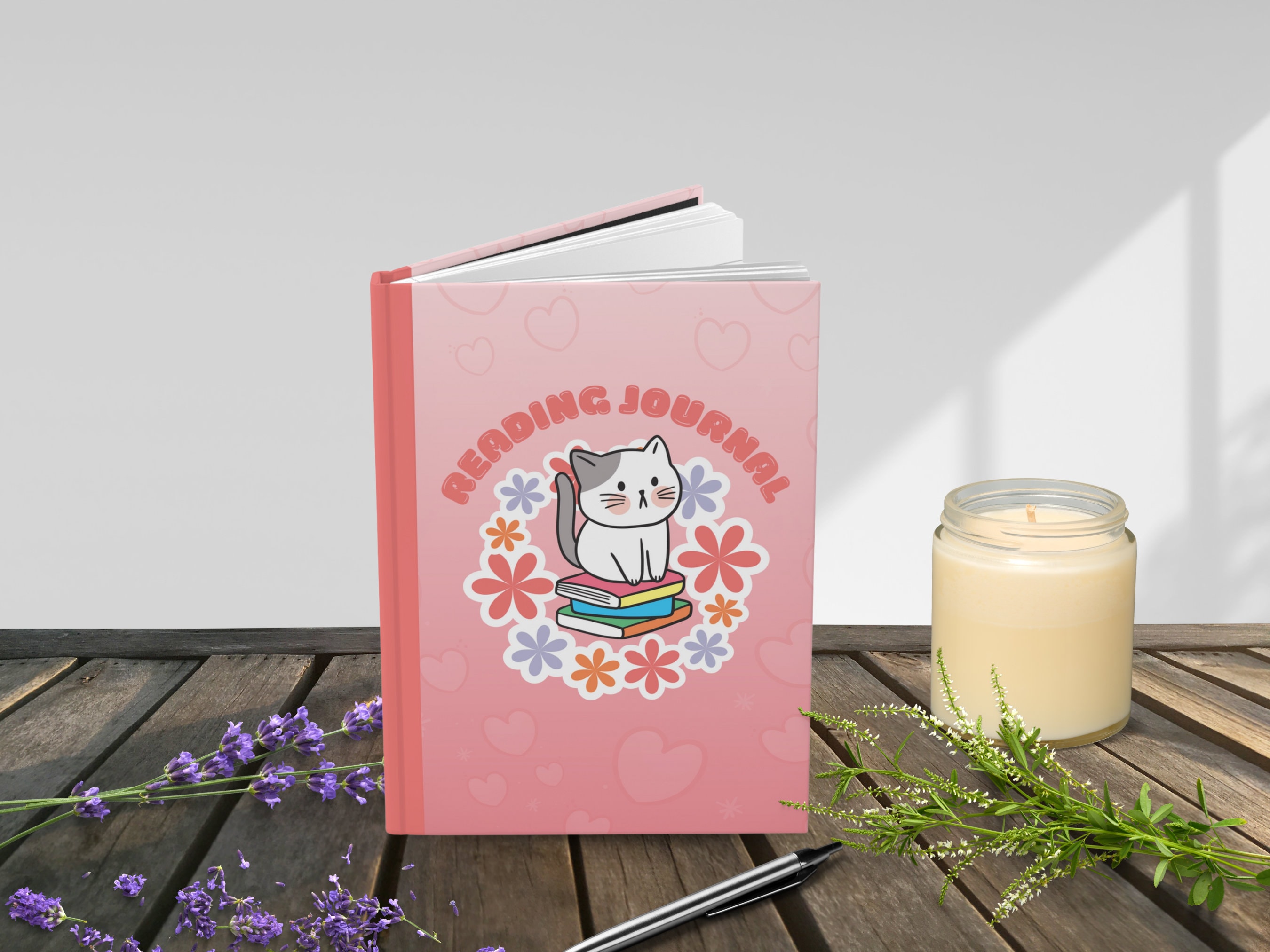 Kawaii Cat Reading Journal Cute Pink Kitty Cat Hardcover - Etsy
