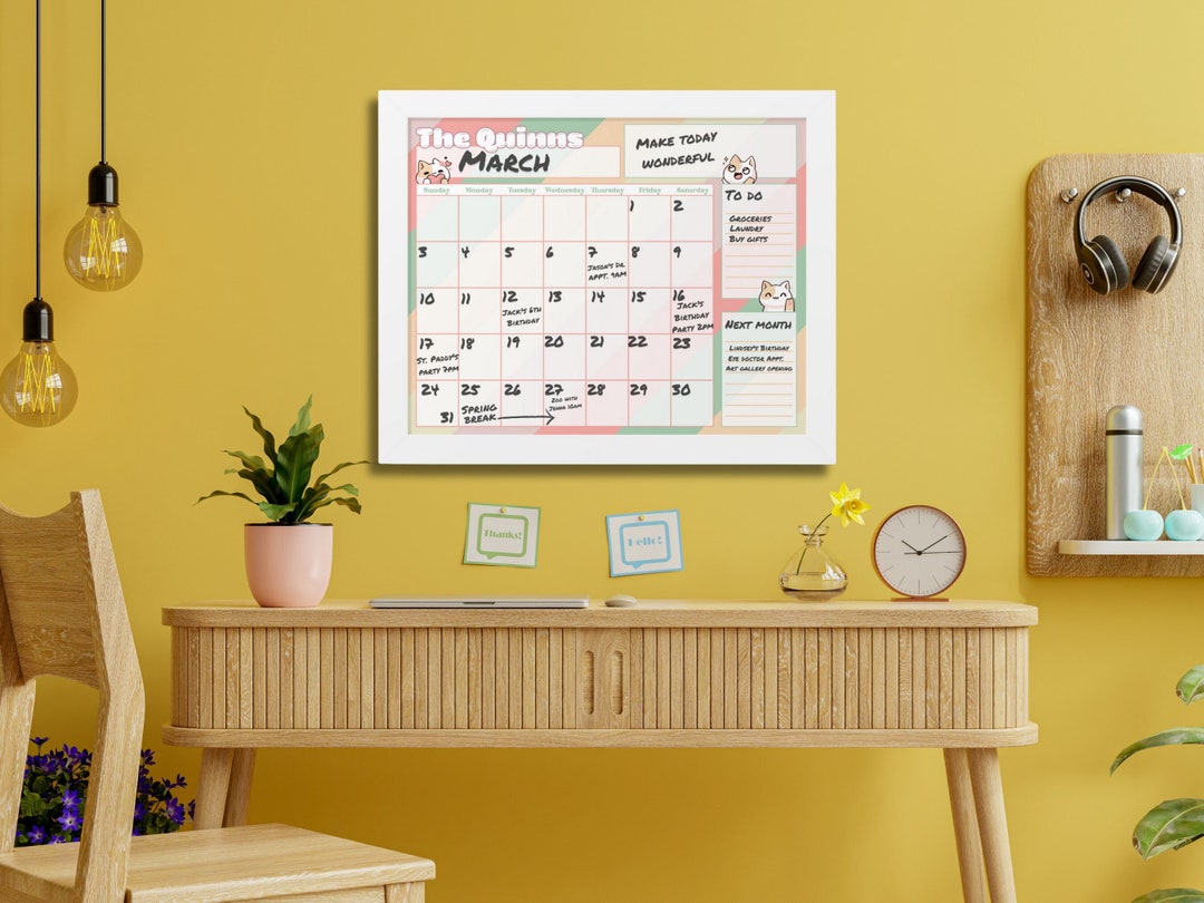 Custom Kawaii Cat Perpetual Calendar Dry Erase Board, Cute Family ...