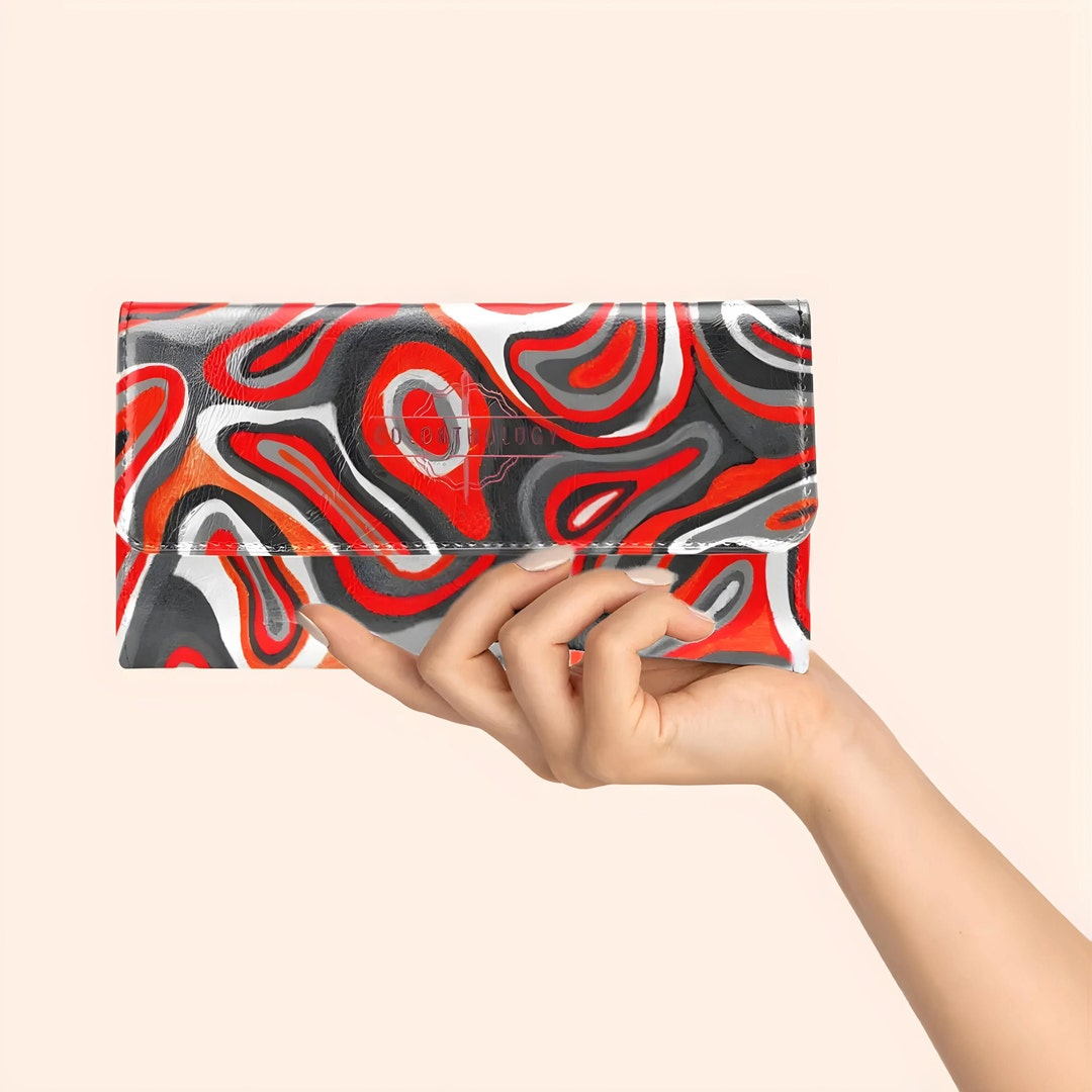 Red Paint Drip Women's Trifold Leather Wallet. Colorful Zipper Wristlet ...