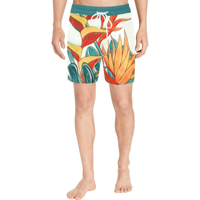 Mid-length Swim Board Shorts: Tropical, Unisex Bathing Suit, Swim ...