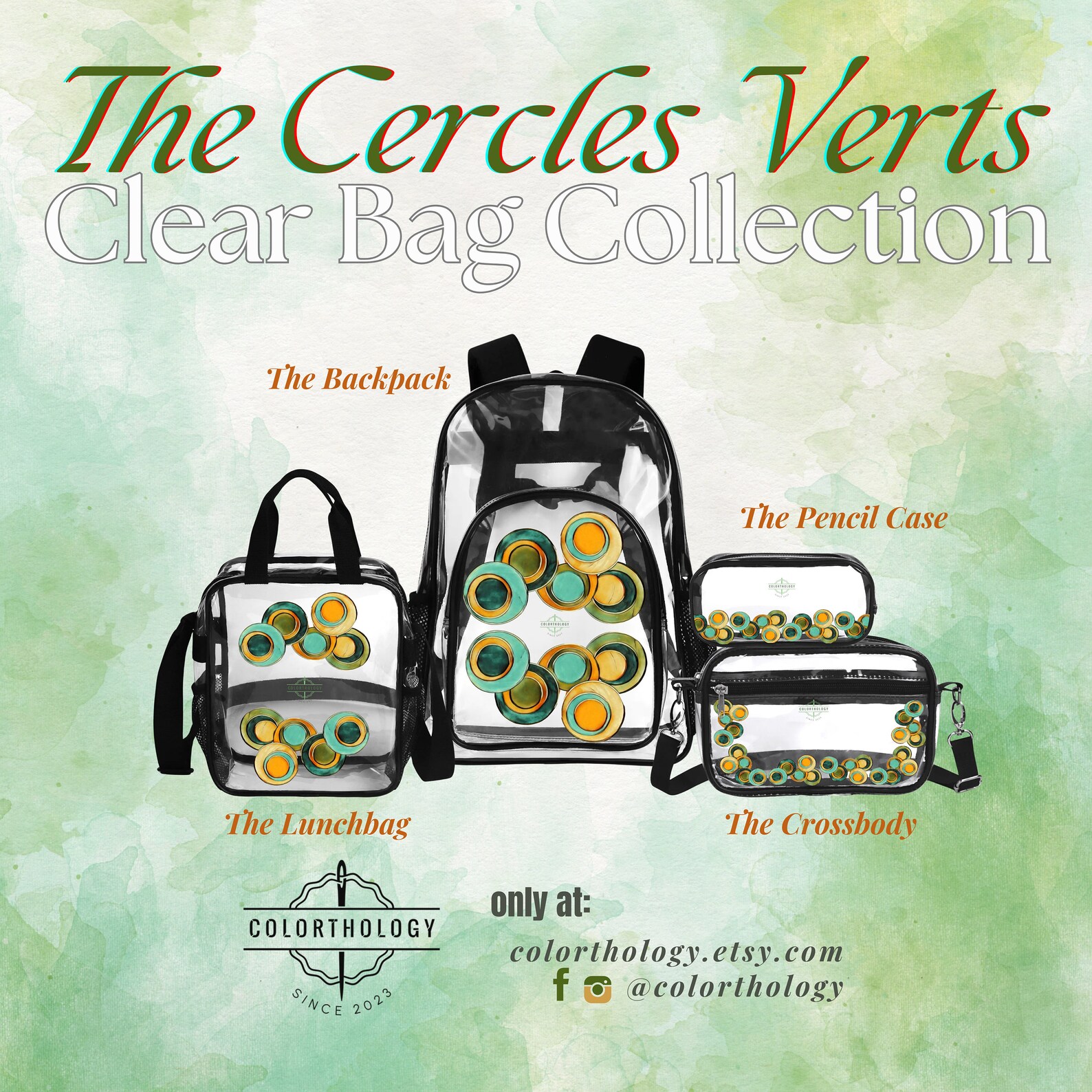 Clear Backpack: Green Circles Design. Large 17 Inch Bag. Transparent ...