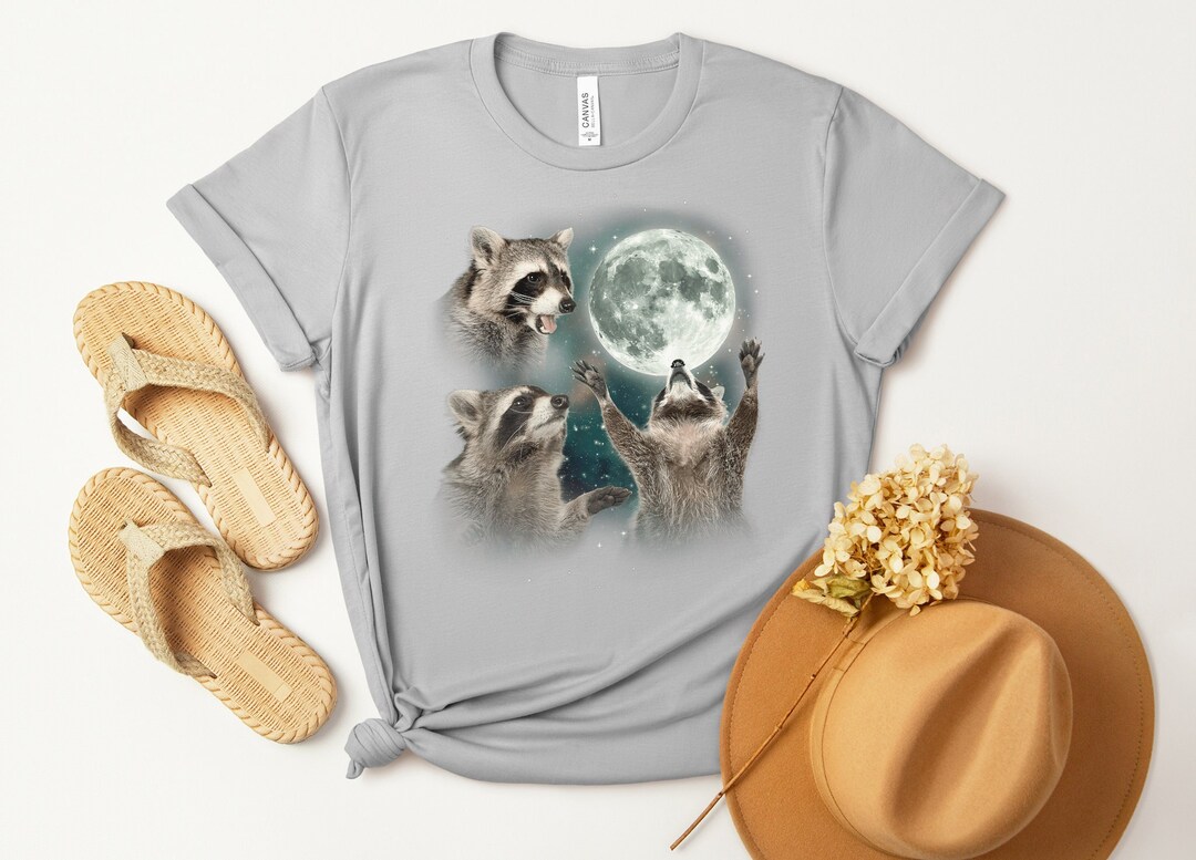 Retro Raccoon Moon Tshirt, Three Possums Howling at Moon Vintage Shirt ...