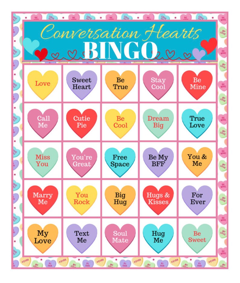 DIY Bingo Conversation Hearts PRINTABLE - Etsy