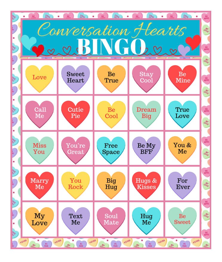 DIY Bingo Conversation Hearts PRINTABLE - Etsy