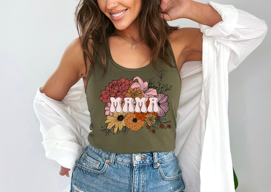 Cute Mama Tank Top, Mothers Day Gift, Floral Mama Tank, Retro Grandma ...